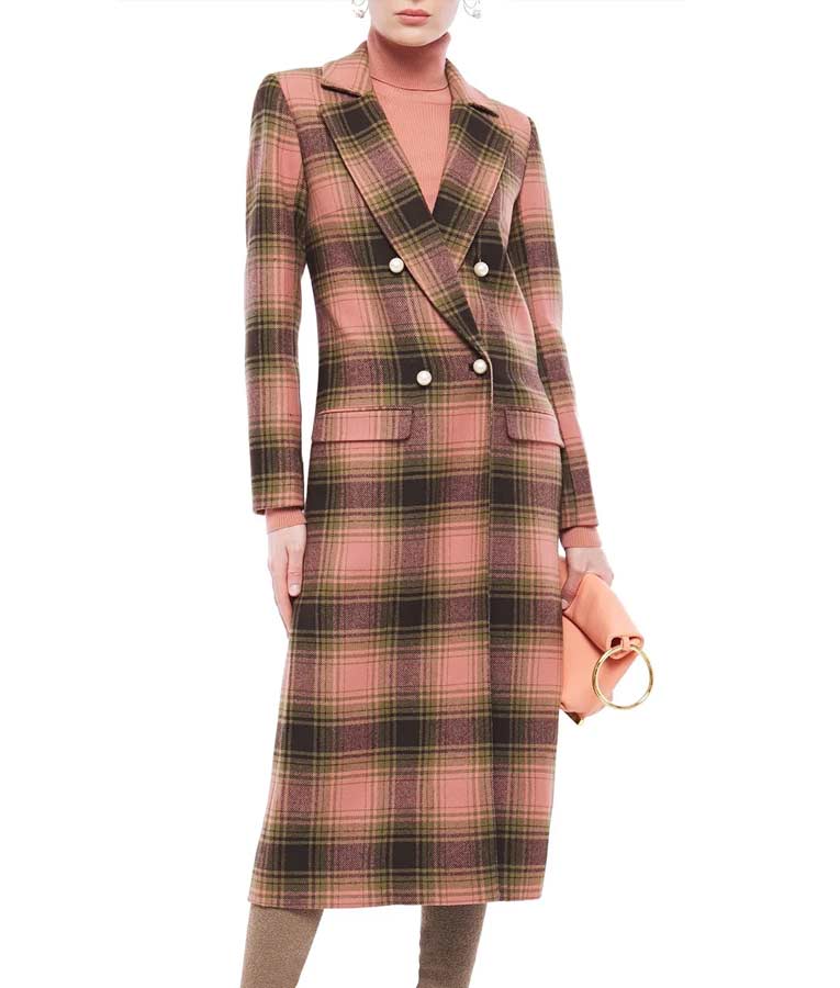 Behind Her Eyes (2021) Adele Pink Plaid Coat | MK Jackets