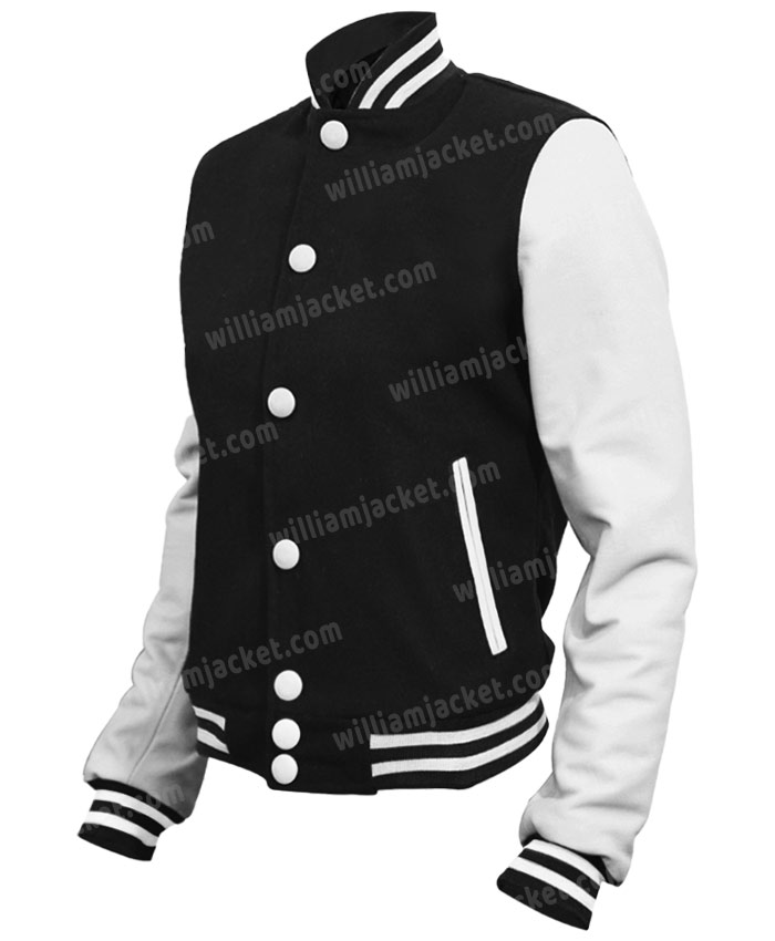 Mens College Sports Style Black and White Letterman Bomber Jacket | MK ...